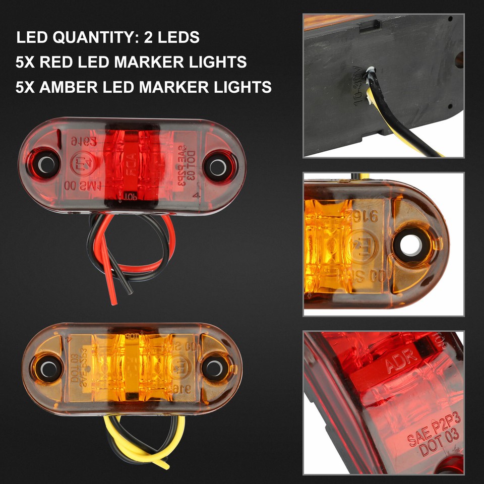 Amber/Red/White LED Car Truck Trailer RV Oval 2.5" Side Clearance ...