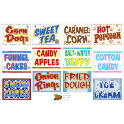 Fair Food Signs Vinyl Sticker Sheet of 12 Vintage Style Decorations ...