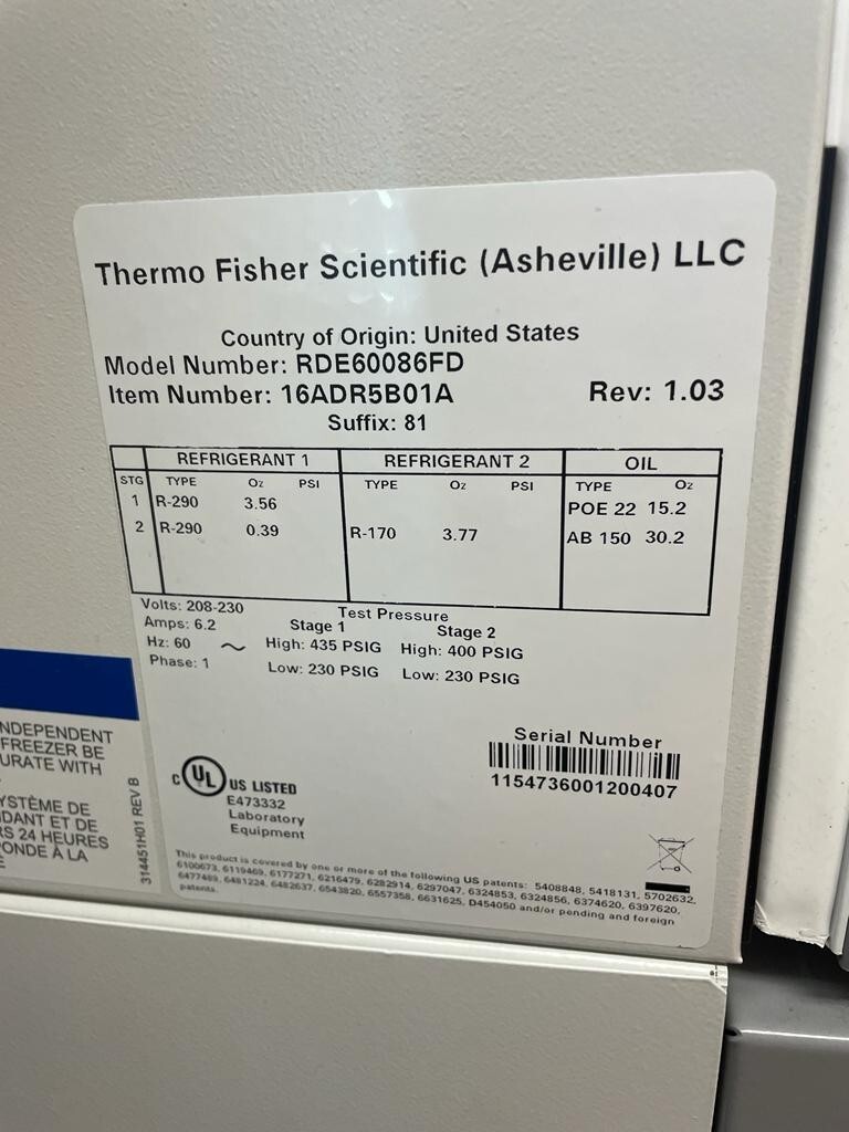 Thermo Scientific Revco RDE Series Ultra Low Temperature Freezer ...