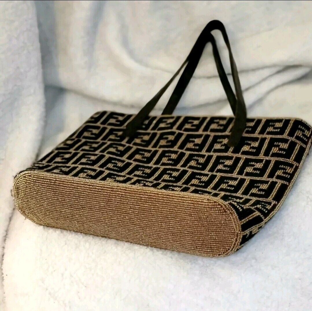 1970-80s Vintage FENDI Signature FF Zucca Black & Gold 1970-80s Vintage FENDI Signature FF Zucca Black & Gold