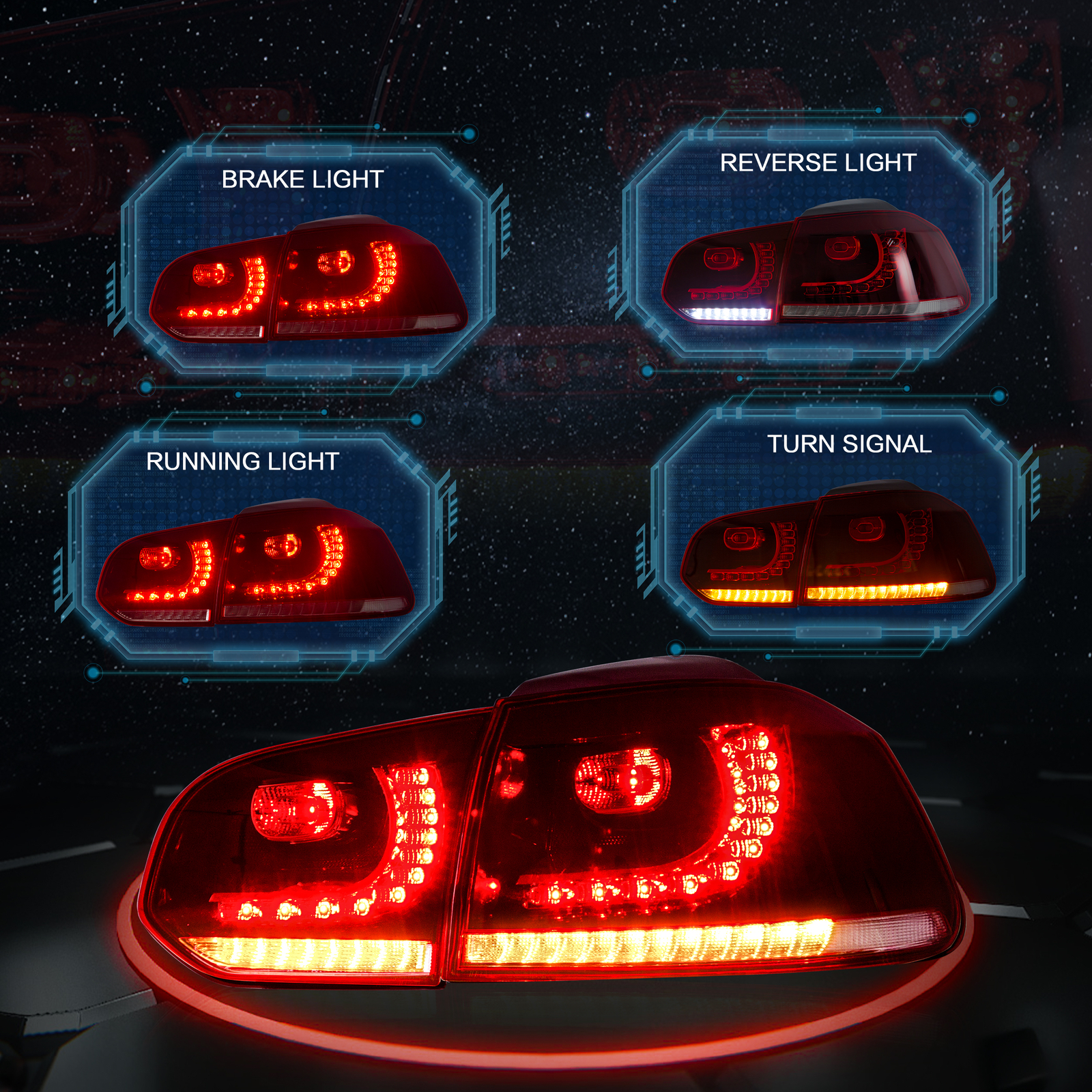 VLAND LED RED Tail Lights For VW Golf VI MK6 /GTI /R 2010-2014 Rear ...