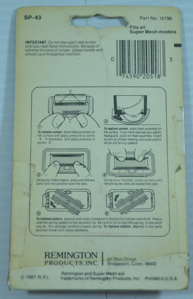 Remington Super Mesh Replacement Screen, Cutter and Spring SP-43 15796 ...