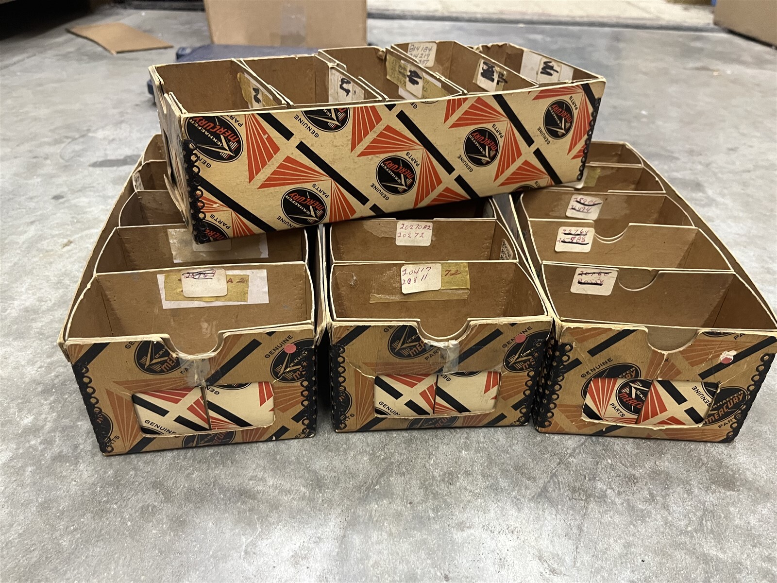 Lot of 4 Vintage Kiekhaefer Mercury "Genuine Parts" Bins - Orange/Black ...