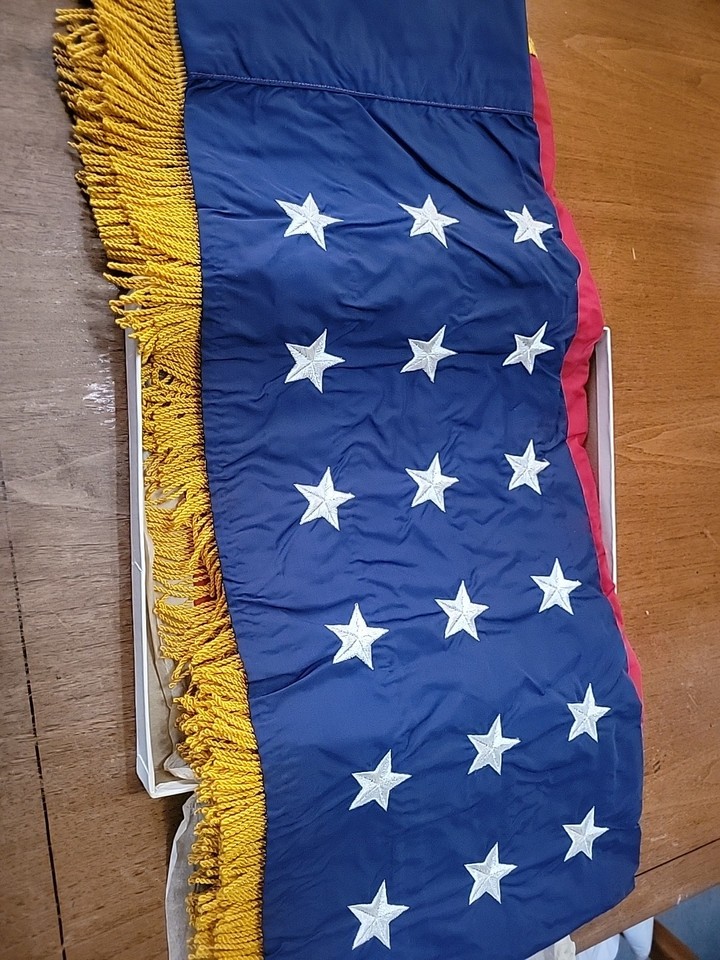 Old 48 STAR "DURA-LITE" NYLON - 3' x 5' GOLD FRINGED UNITED STATES FLAG ...