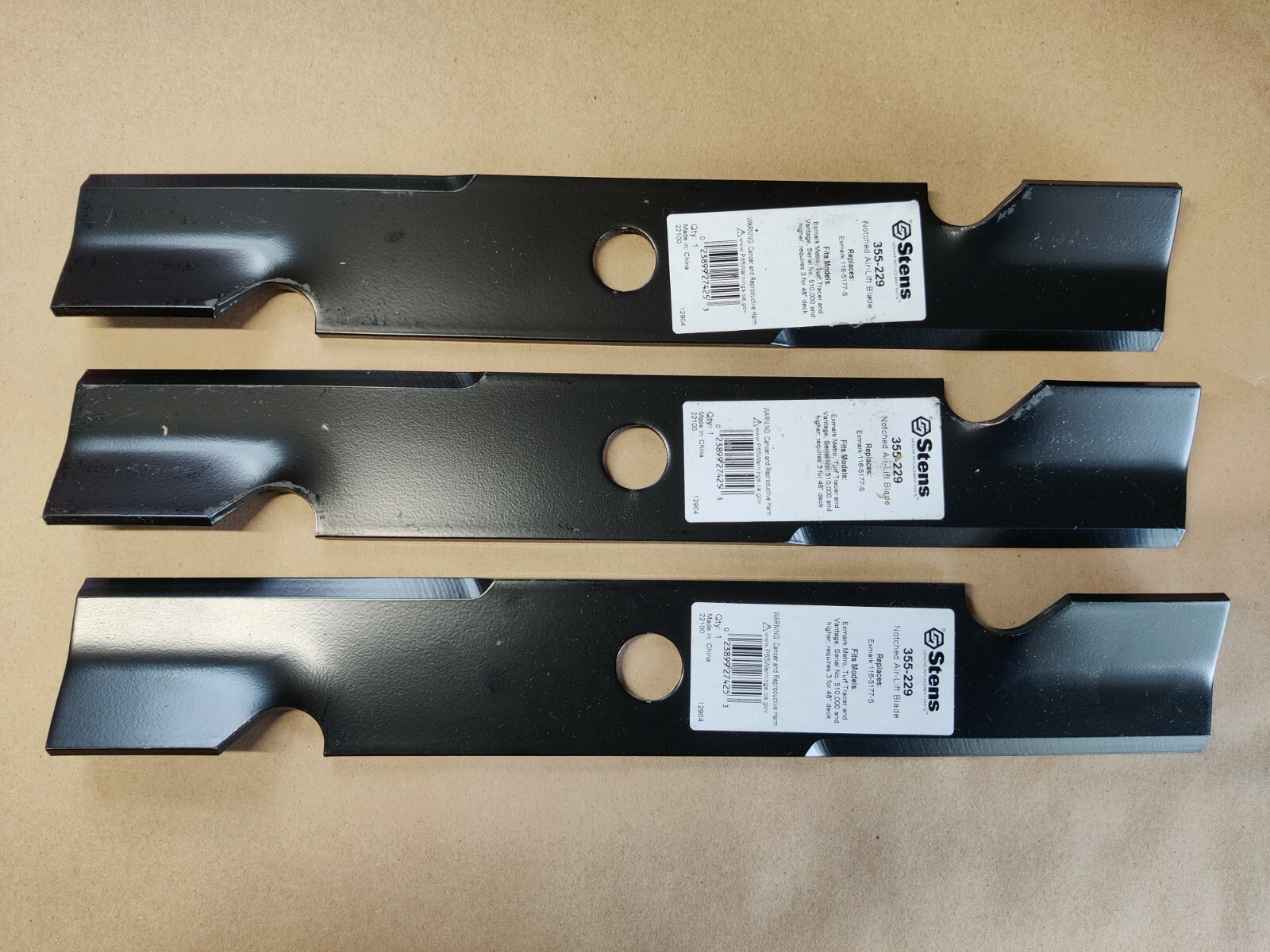 New 3 Pack Notched Air Lift Blades fits Exmark Metro Turf Tracer 48 ...