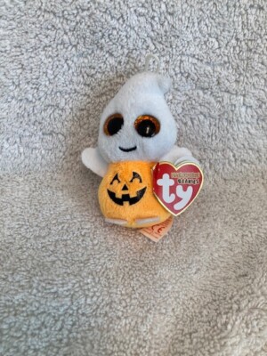 TY HALLOWEENIE BEANIE BABY 🎃 SCARY THE GHOST PUMPKIN 4" Plush New MWMT ...