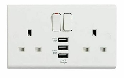Deta S1299 Slimline Twin 13 Amp DP Switch Socket 1 + 3A USB Charging ...