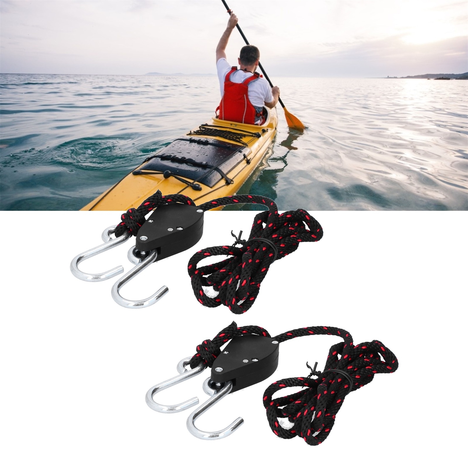 2pcs Adjustable Kayak Rope Lock Pulley Tie Down Straps Canoe Bow Stern ...