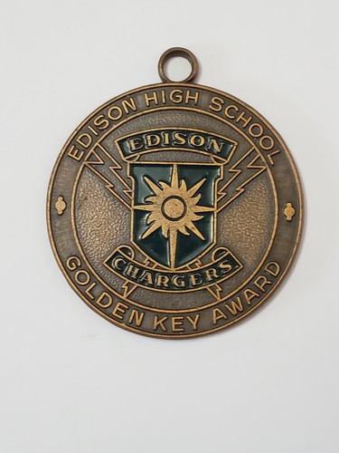Vintage Edison High School Golden Key Award Keychain Metal Enamel | eBay