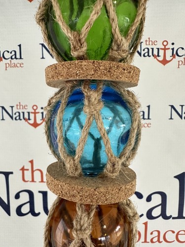 (5) 2" Glass Fishing Floats On Rope ~ Nautical Fish Net Decor ~ Green ...