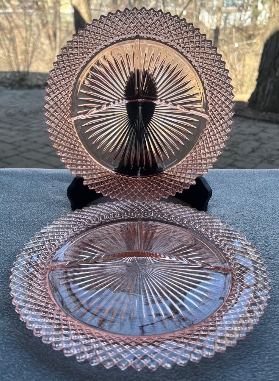 Set of Two Anchor Hocking Depression Glass Pink Miss America Grill ...