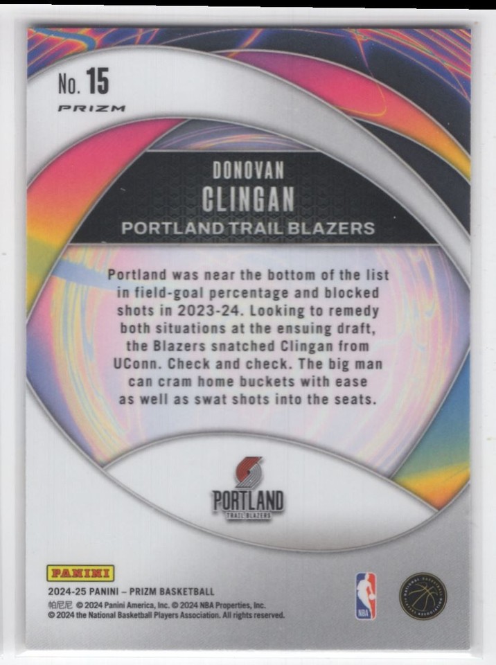 #15 2024-25 Prizm Instant Impact SILVER * Donovan Clingan RC Trail ...