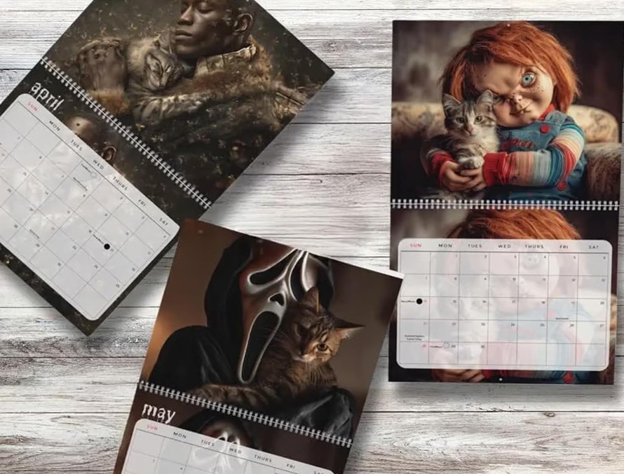 2026 Halloween Horror Movie & Cats Wall Calendar,Fear Theme Cat ...