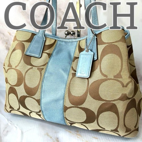 COACH Signature Kiss Lock Tote Bag Blue Shoulder Bag Authentic | eBay