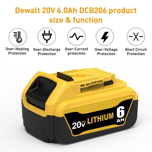 【2-pack】20V 6Ah Replacement For DeWalt DCB206 20Volt Max Li-Ion DCB207 ...