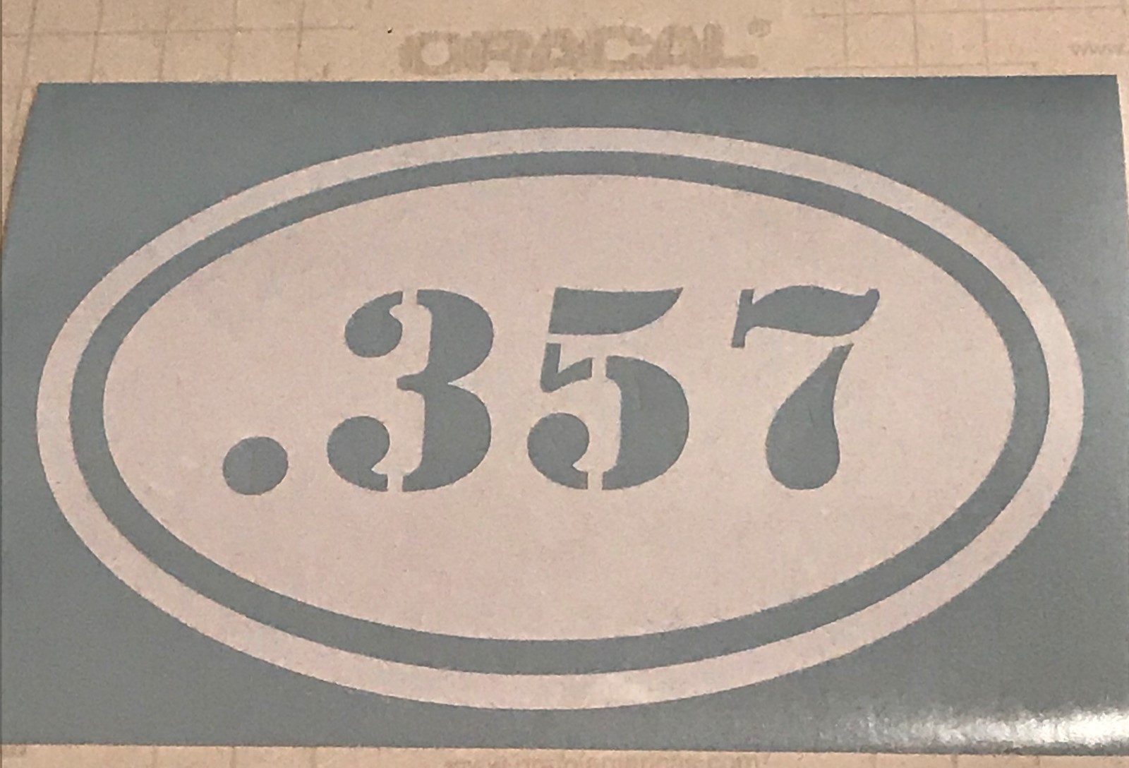 .357 cal, 357 caliber, 357 cal ammo Oval EURO Decal in stencil font ...