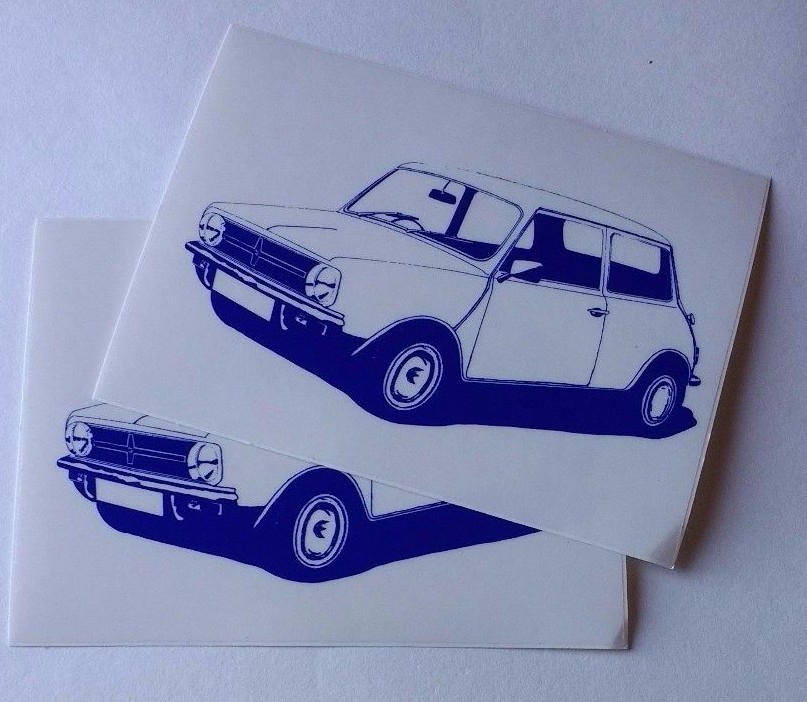 2X MINI CLUBMAN SALOON SELF ADHESIVE VINYL STICKERS, ON CLEAR IN BLUE 2 ...