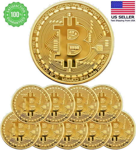 10 Pcs Physical Bitcoin Coins Commemorative BTC Collectors Gold Plated ...