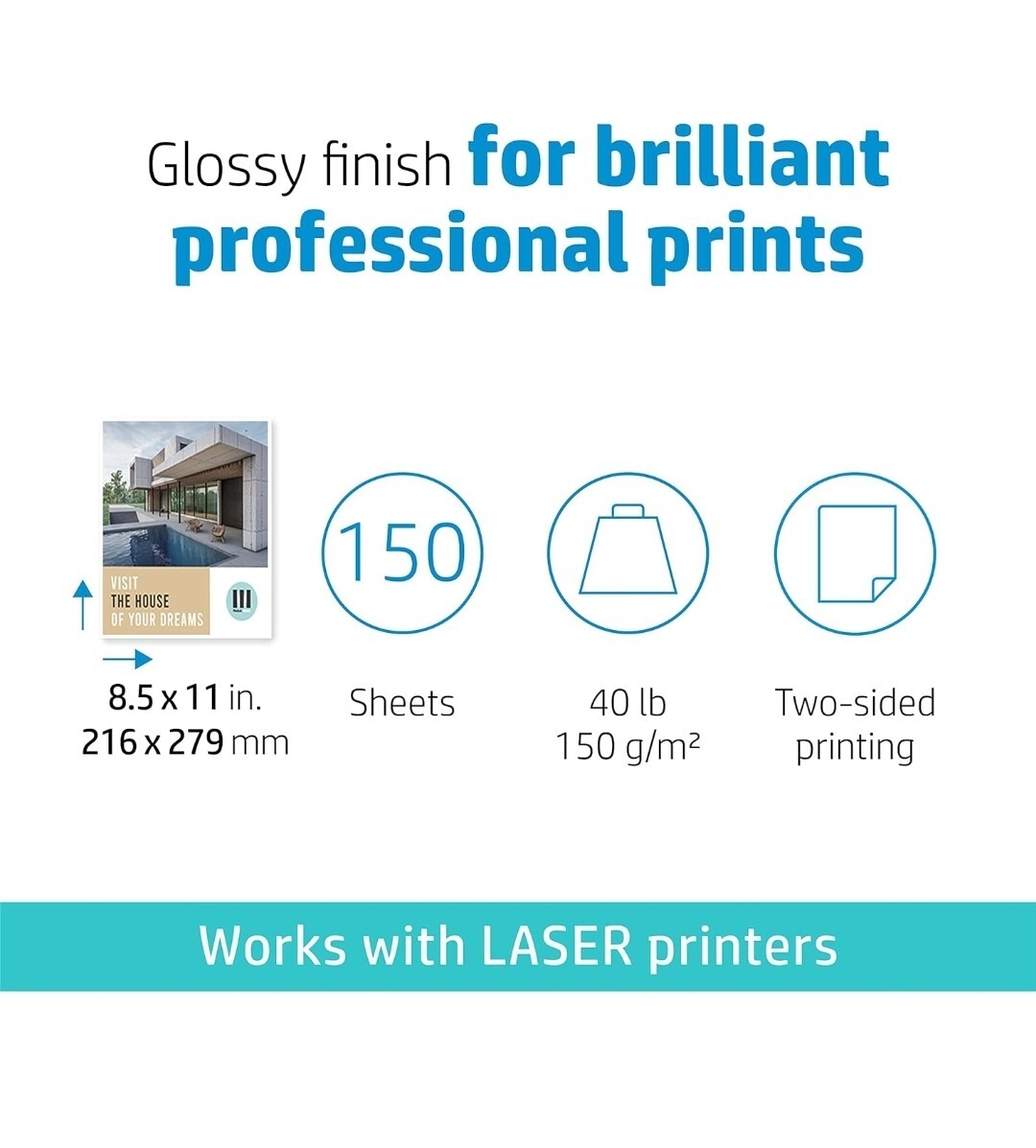 3x HP Color Laser Brochure Paper 97 Brightness 40lb 8-1/2 X 11 Glossy ...