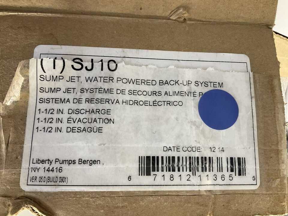 Liberty Pumps - SumpJet SJ10 - Water Powered Backup Pump | eBay