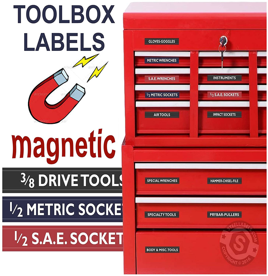 30 Magnetic Labels For Tool Box Chest Drawer Mechanic Organizer Coated ...