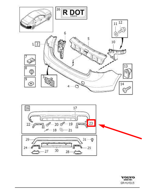 VOLVO S60 MK2 Zierringhalterung hinten links 31359775 NEU ORIGINAL ...