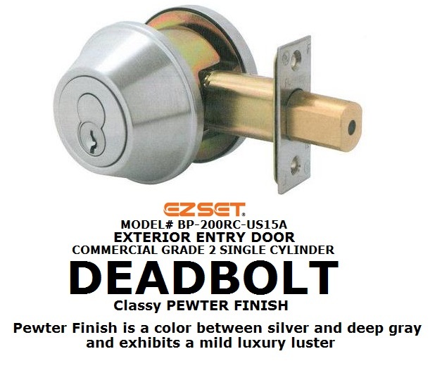 EZ-Set Deadbolt Commercial Grade 2 Single Cylinder Pewter Finish for ...