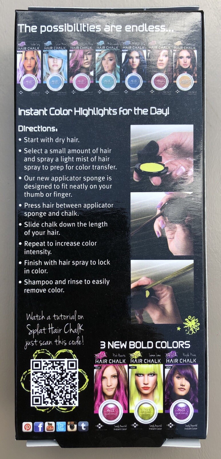Lot of 3 SPLAT Temporary “Hair Color Highlights For The Day” Hair Chalk ...