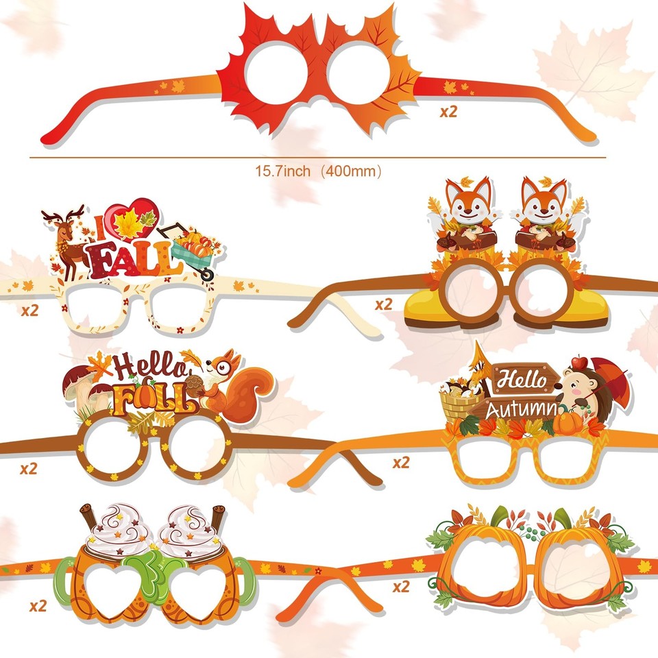 Fall Paper Glasses, 26pcs Hello Fall Autumn Themed Frames Glasses ...