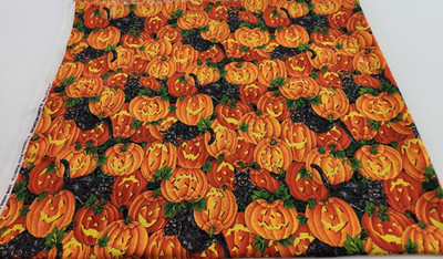3+ yds Pumpkins Jack-O-Lanterns & Black Cats Joan Messmore Fabric ...