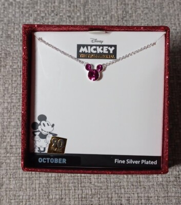 Mickey Mouse October Earrings and Pendant Silver Plated Crystal Stone ...