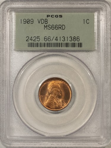 1909-VDB LINCOLN CENT - PCGS MS-66 RD, OLD GREEN HOLDER & PREMIUM ...