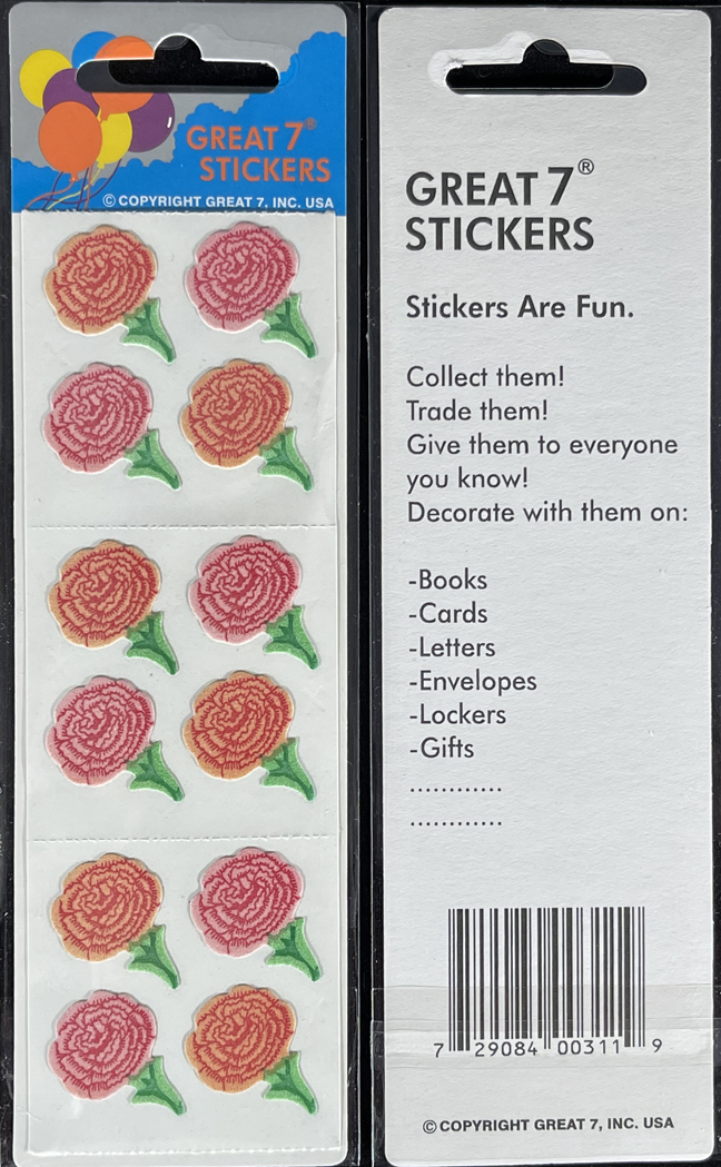 12 packages of Fuzzy Carnation Stickers, "Great 7" Sticker Designs, PFZ5007 | eBay