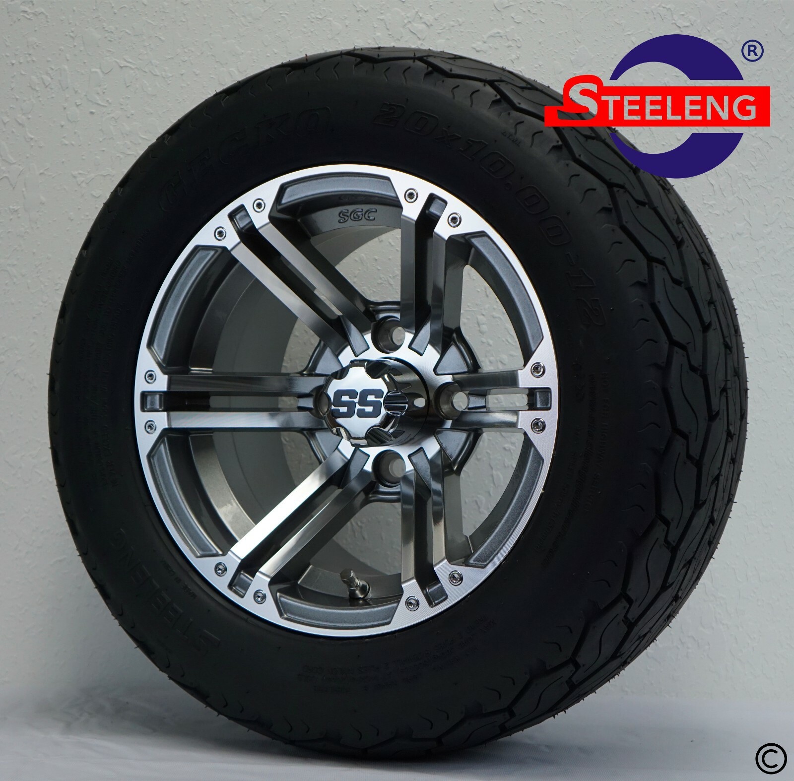 GOLF CART 12" GUNMETAL TERMINATOR WHEELS/RIMS and 20" GECKO TURF/STREET ...