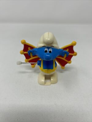 Smurfs Wind Up Walking Hang Glider Smurf Vintage 3" Figure Galoob ‘82 ...