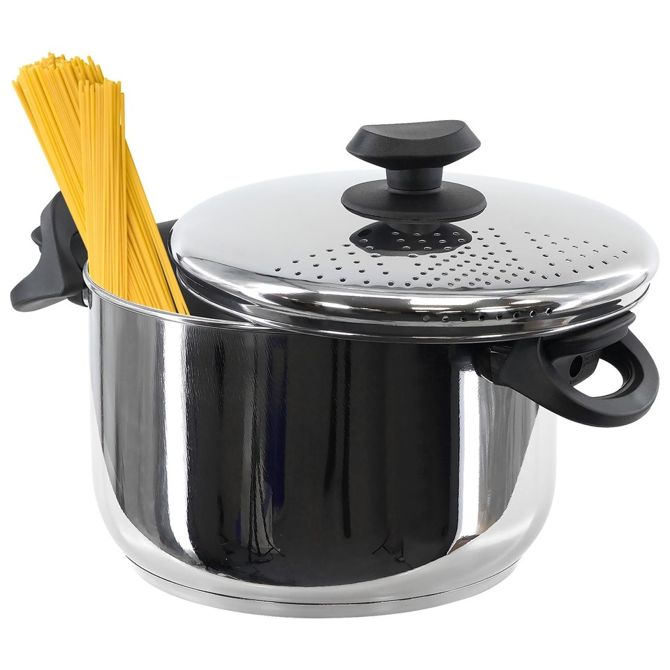 Stainless Steel Stockpot Pasta Spaghetti Pot Locking Strainer Lid ...
