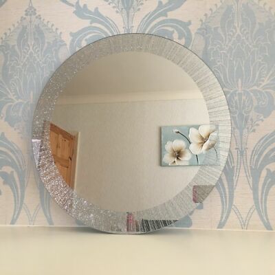 SILVER GLITTER SPARKLE MIRROR 50CM ROUND silver sunburst dressing WALL ...