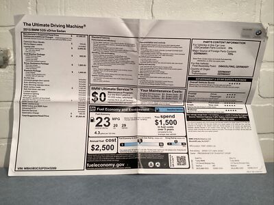 2015 BMW 535i xDrive Sedan Original Window Monroney Sticker | eBay