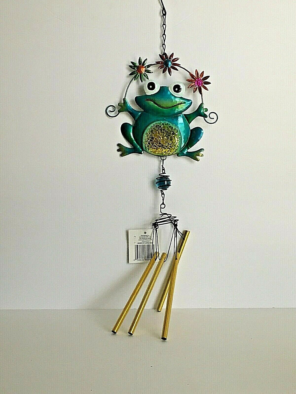 True living Outdoors Metal Happy Green Frog Hanging Wind Chime 22 ...