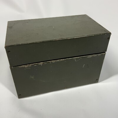 Vintage Green Index Recipe Filing Tin Metal Hinged 3x5 Box with Cards ...