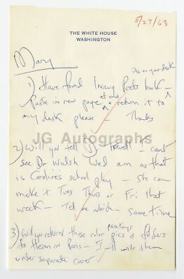 Jacqueline Kennedy Hand-Written 1963 Letter, Dr. Travell, Inaugural ...