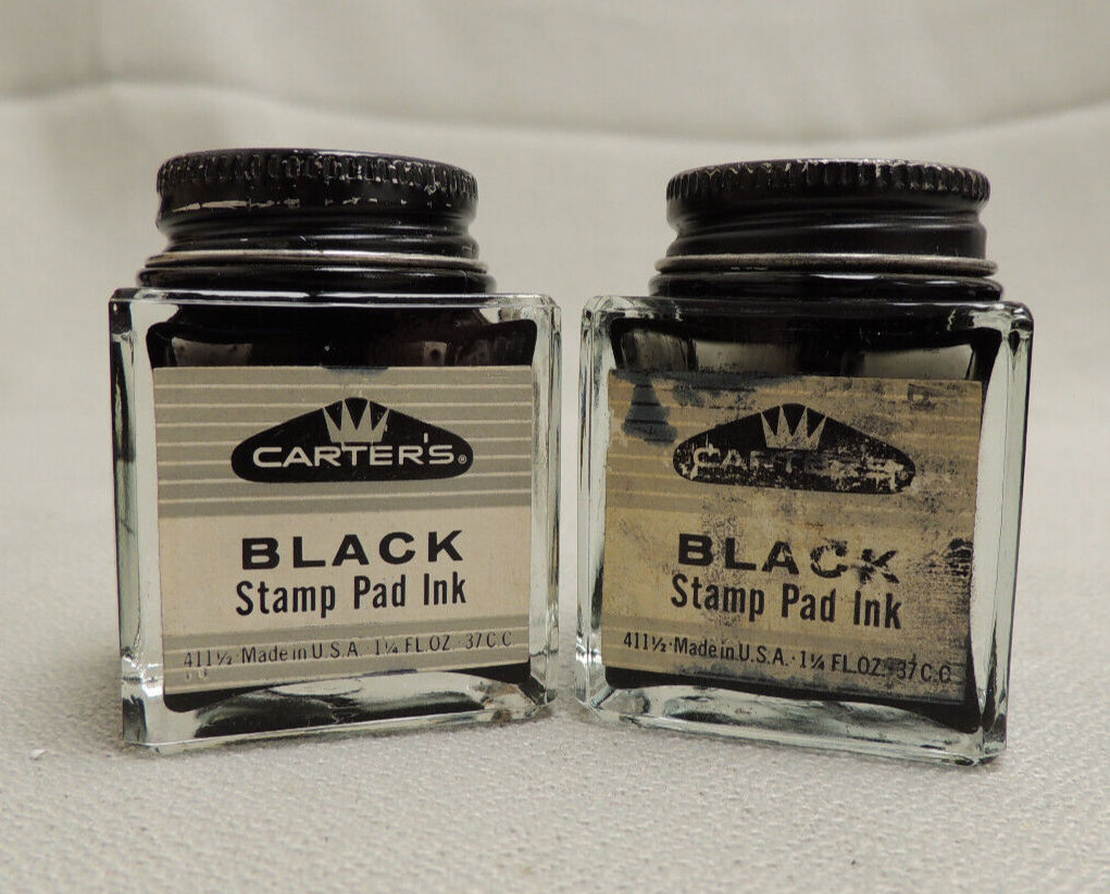 Vintage Carter's Stamp Pad Ink Bottles 1.25 oz. each Black SET of TWO ...