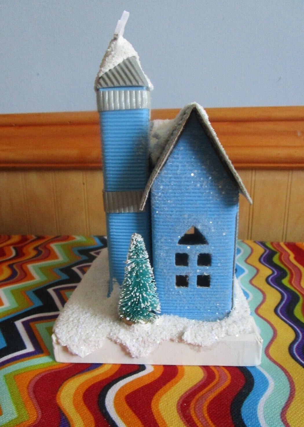 Vintage Putz House Church 2 Trees, Santa, Snowman & Penguin | eBay