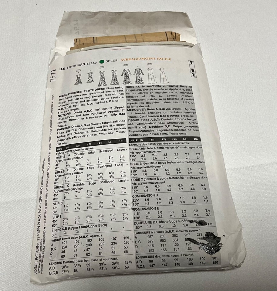 Vogue 7571 Sewing Pattern 20s Flapper Dress Close Fitting Flared Slip 8 ...