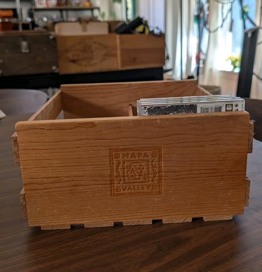 Vintage Napa Valley Wood Box - 54 CD DVD Storage Holder Rack Shelf ...