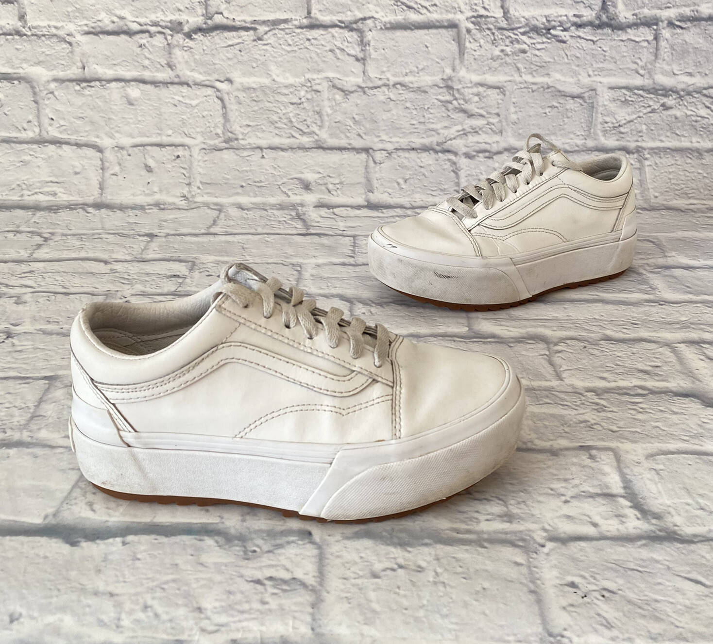 Vans Old Skool Stacked White Leather Platform Skate S… - Gem
