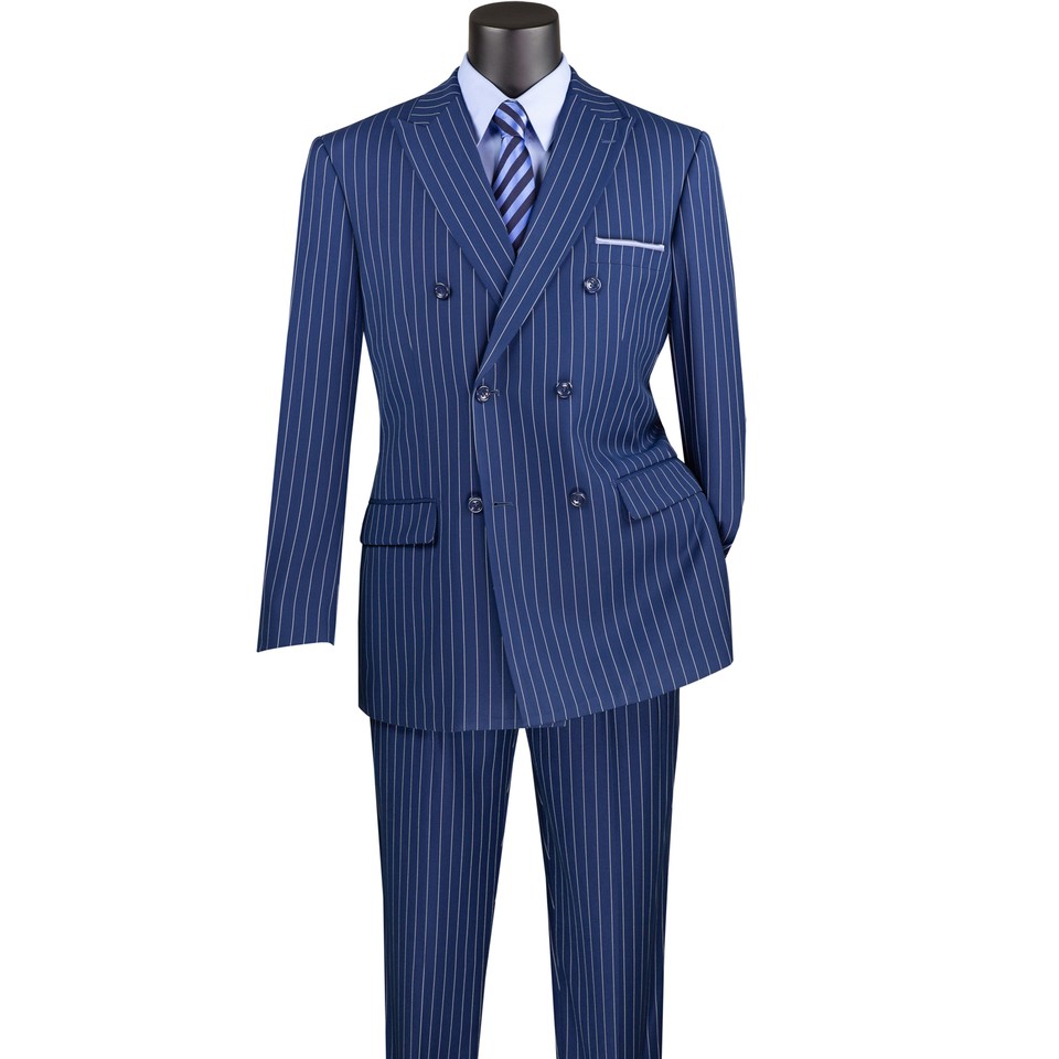 BIG & TALL Men's Blue Pinstripe Double-Breasted 6-Button Classic Fit ...