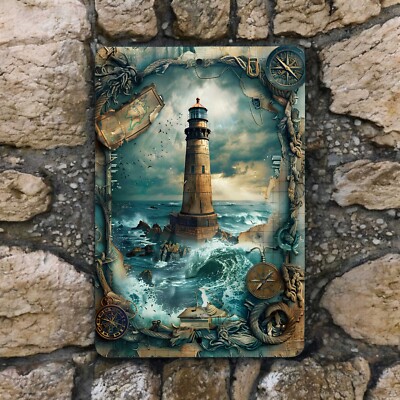 Lighthouse Metal Sign - Nautical Wall Art - Ocean Decor 8x12 Aluminum ...