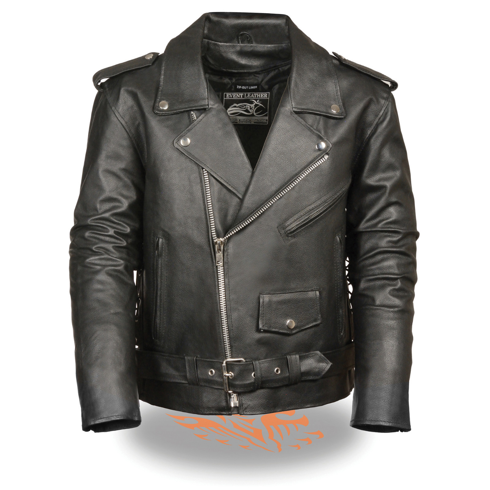 Event Leather Men's Classic Side Lace Police Style Motorcycle Jacket ...