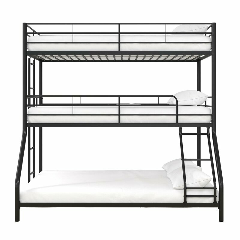 Black Finish Metal Triple Bunk Bed Twin Over Full Frame with Slats ...